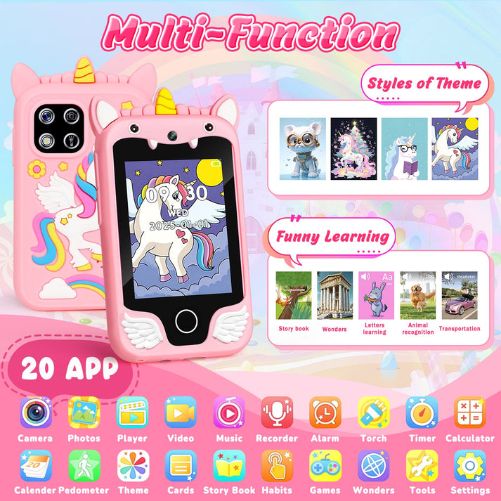 Kids Unicorn Smart Phone Toy, Learning Phone with Dual Camera, 20 Apps ...
